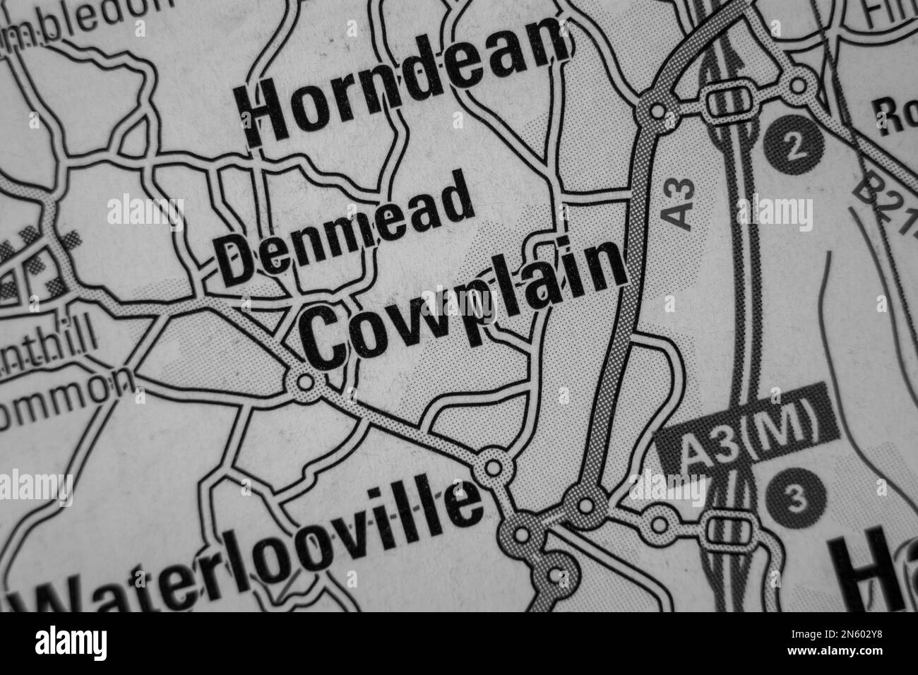 Cowplain, Hampshire, United Kingdom atlas map town name - black and ...