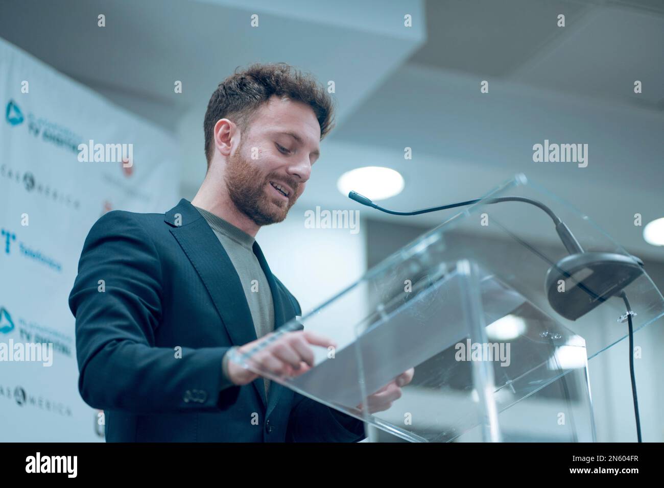 The CEO of Prestomedia Group, Yago González, during the awards ceremony ...