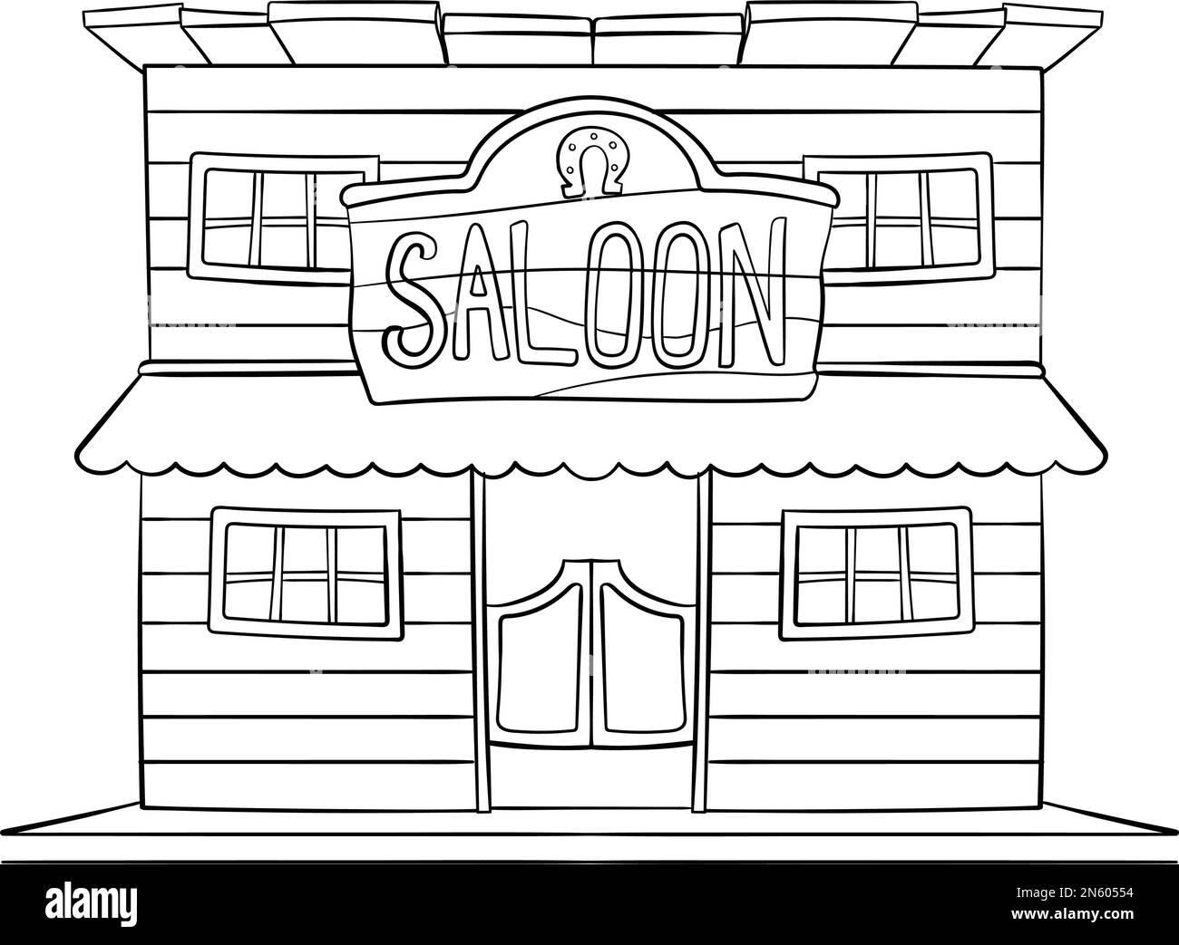 Cowboy Saloon Isolated Coloring Page for Kids Stock Vector Image & Art ...