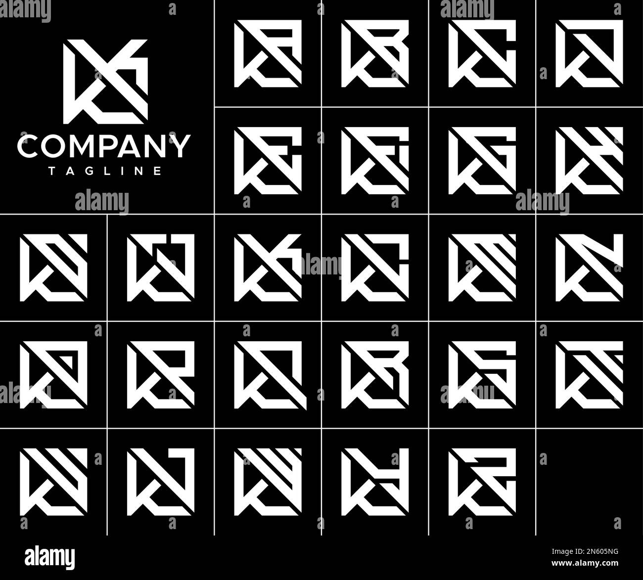 Bundle of abstract square K letter logo design vector. Simple KK K logo ...