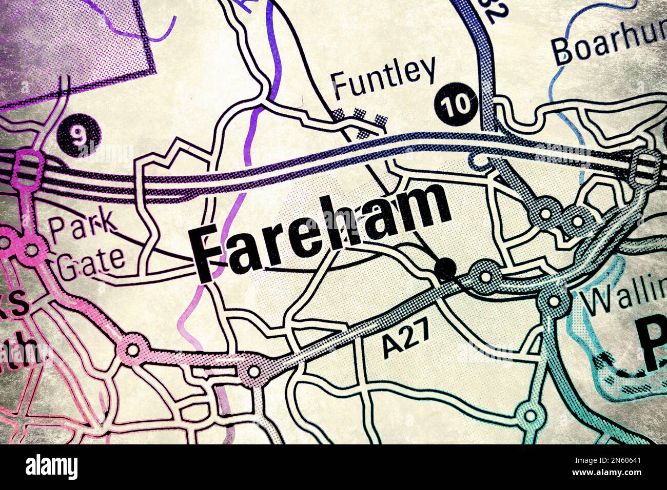 Fareham, Hampshire, United Kingdom atlas map town name - watercolour ...