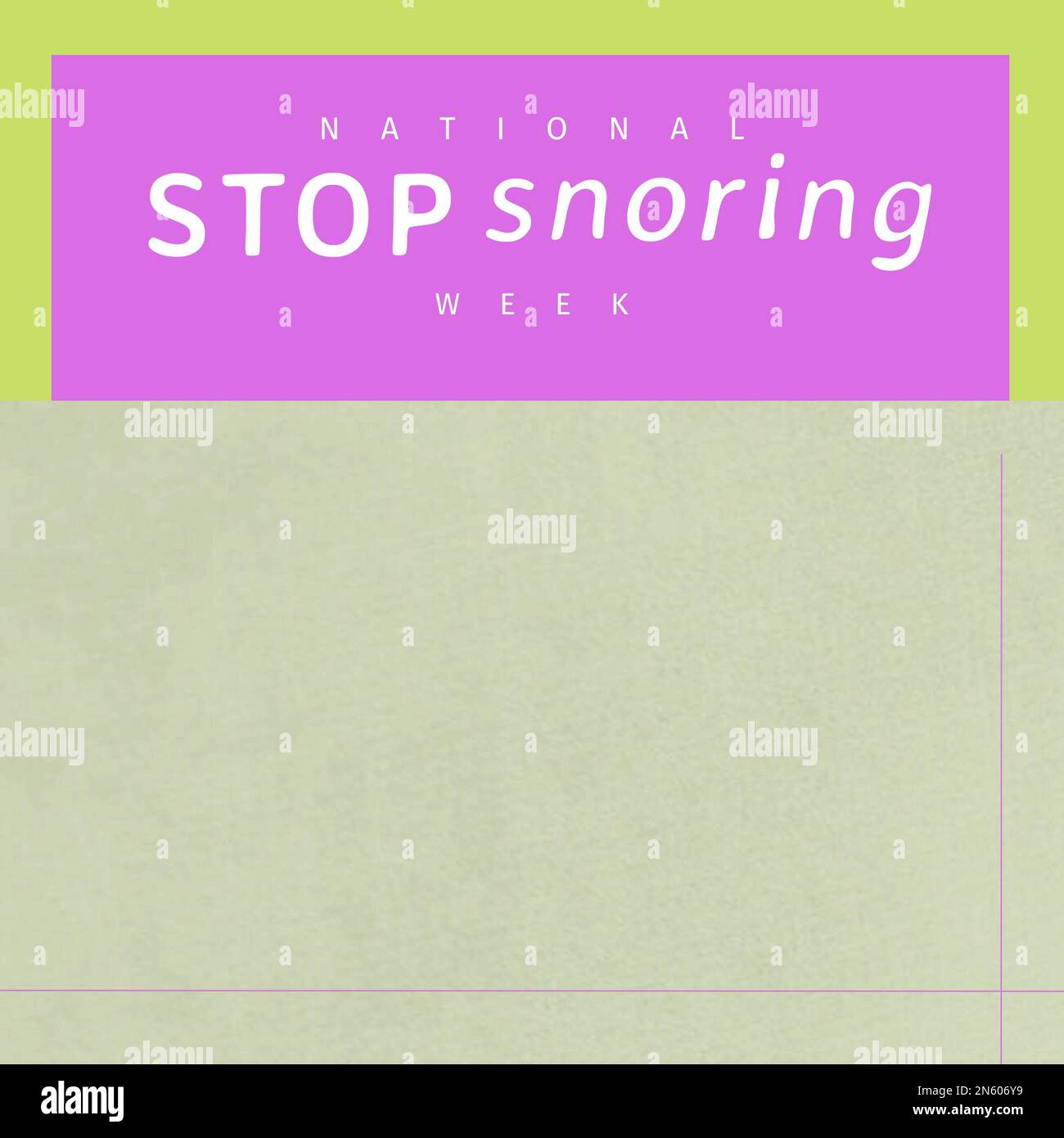 Illustration of national stop snoring week text in purple rectangle ...