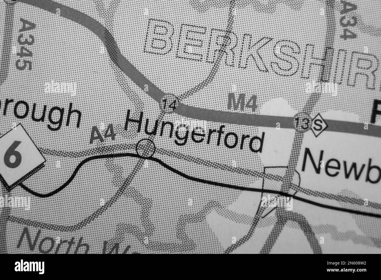 Hungerford, United Kingdom atlas map town name - black and white Stock ...