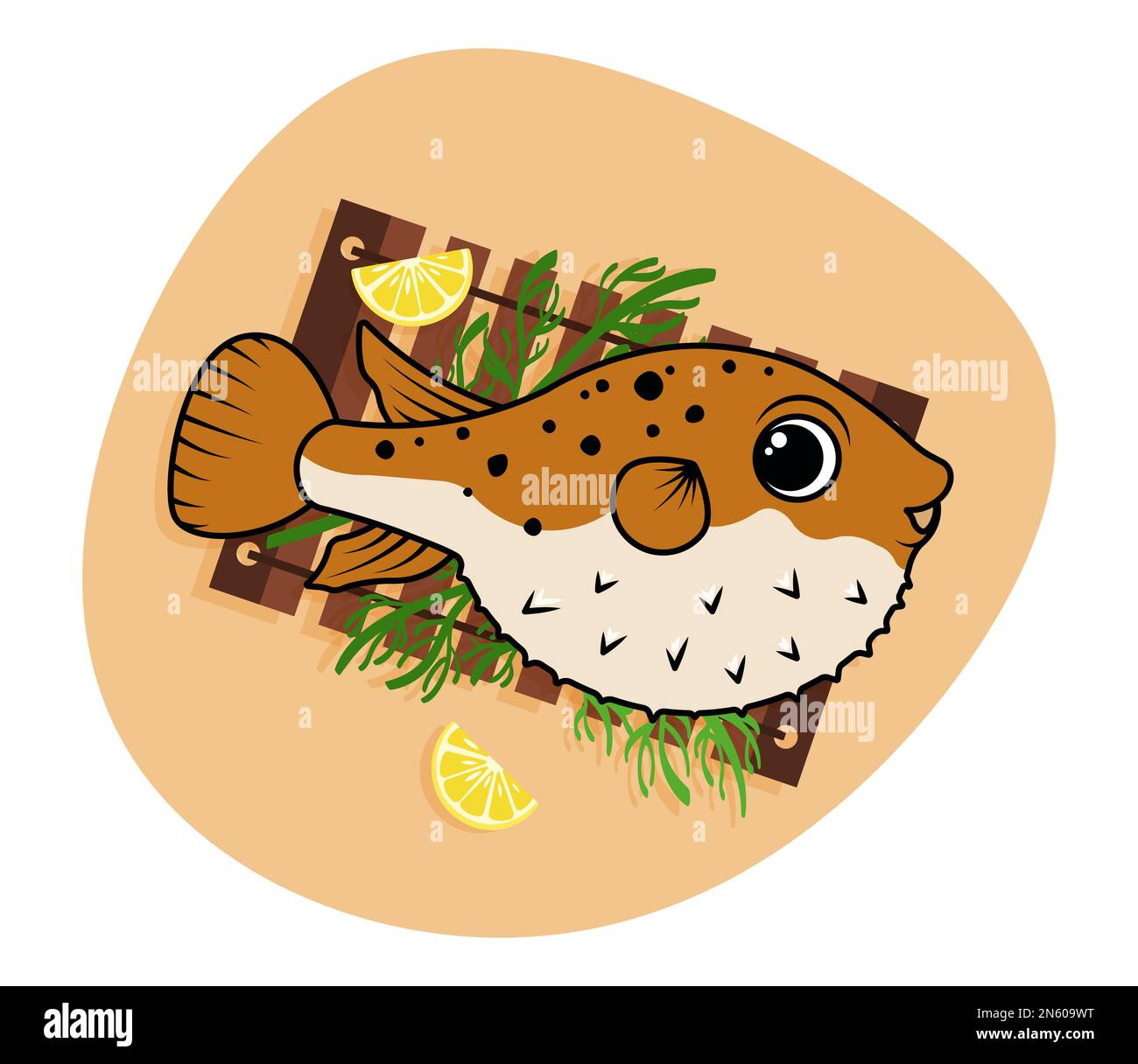 Cartoon illustration with puffer fish on the board Stock Vector Image ...