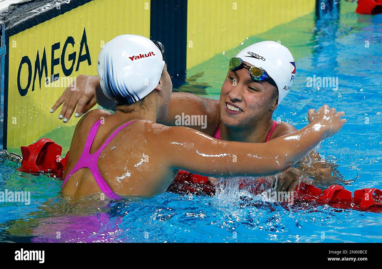 Philippines' Jasmine Alkhaldi Jasmine, right, hugs Amanda Lim from ...