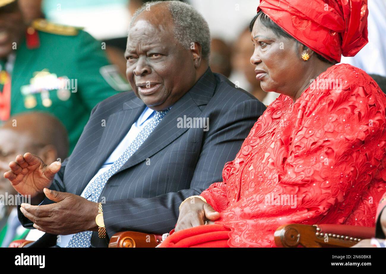 Former Kenyan President Mwai Kibaki and former first lady Mama Ngina ...