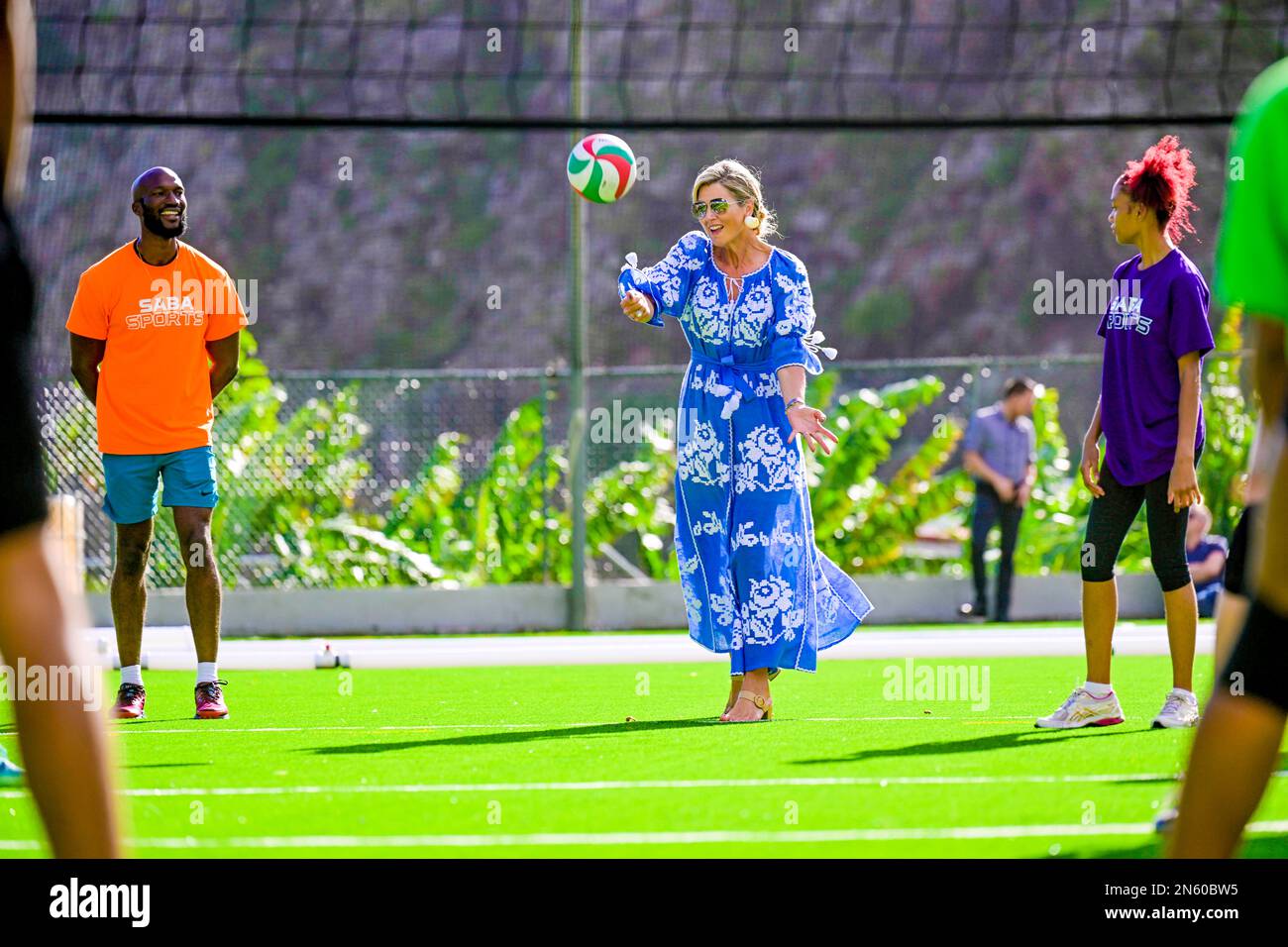Queen Maxima of the Netherlands during arrival on J.E. Yrausquin ...