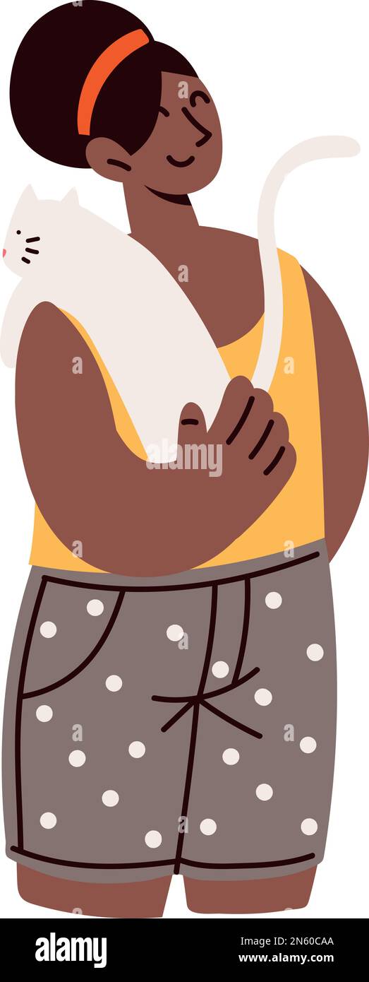 happy afro woman and cat Stock Vector Image & Art - Alamy