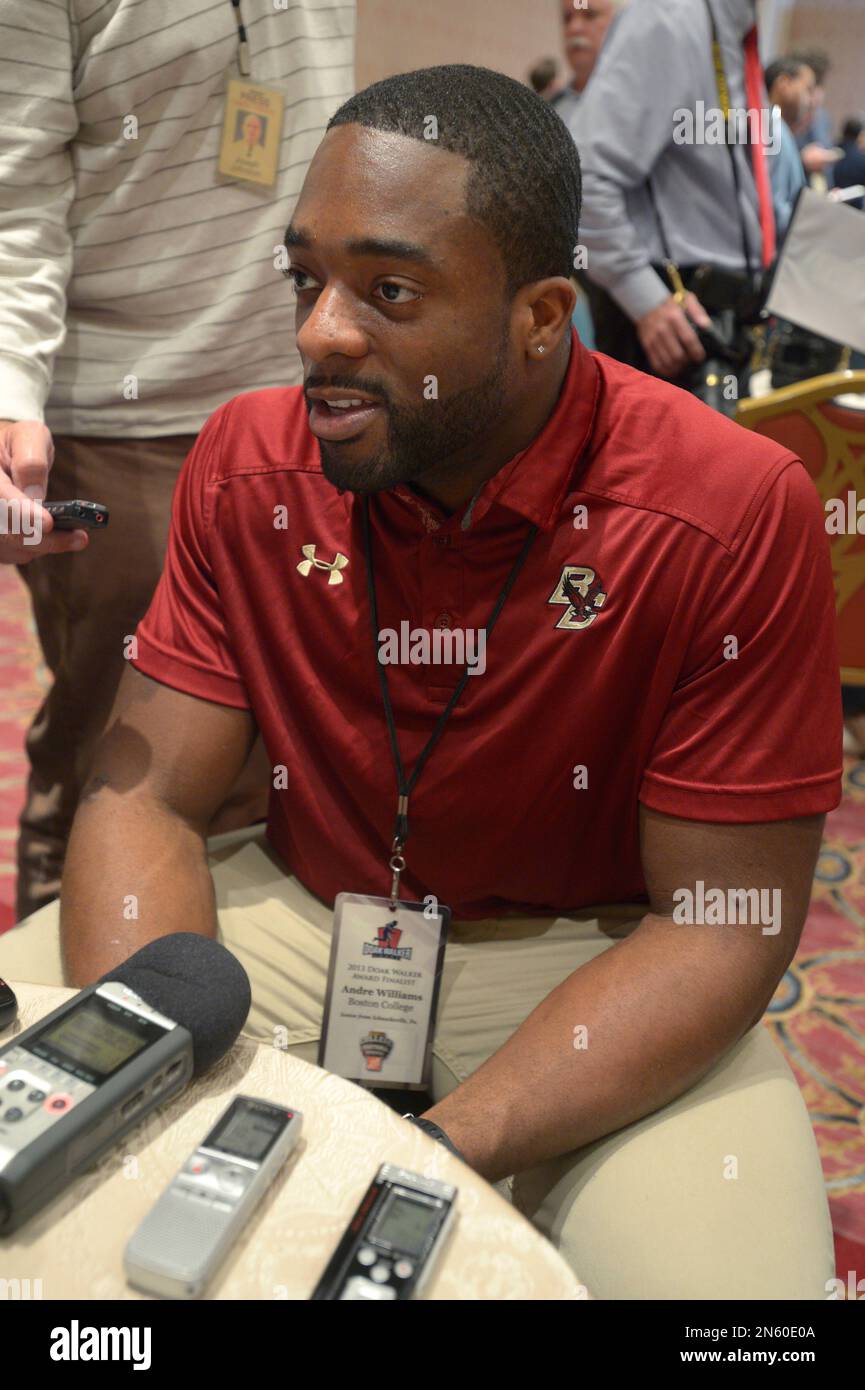 Boston College running back Andre Williams answers questions during a ...