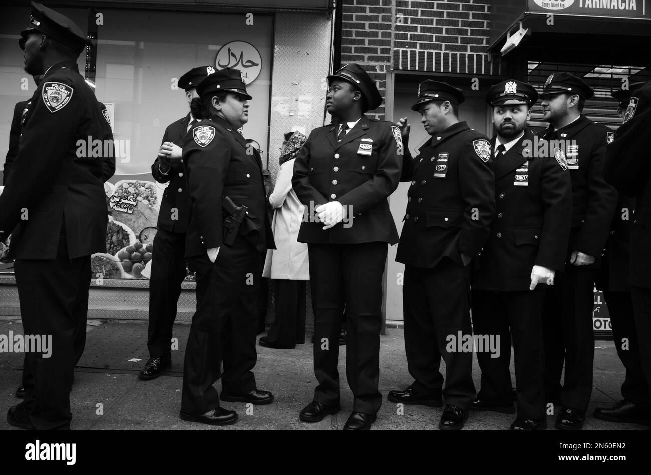 New York, New York, USA. 9th Feb, 2023. NYPD Officers wait in line to ...