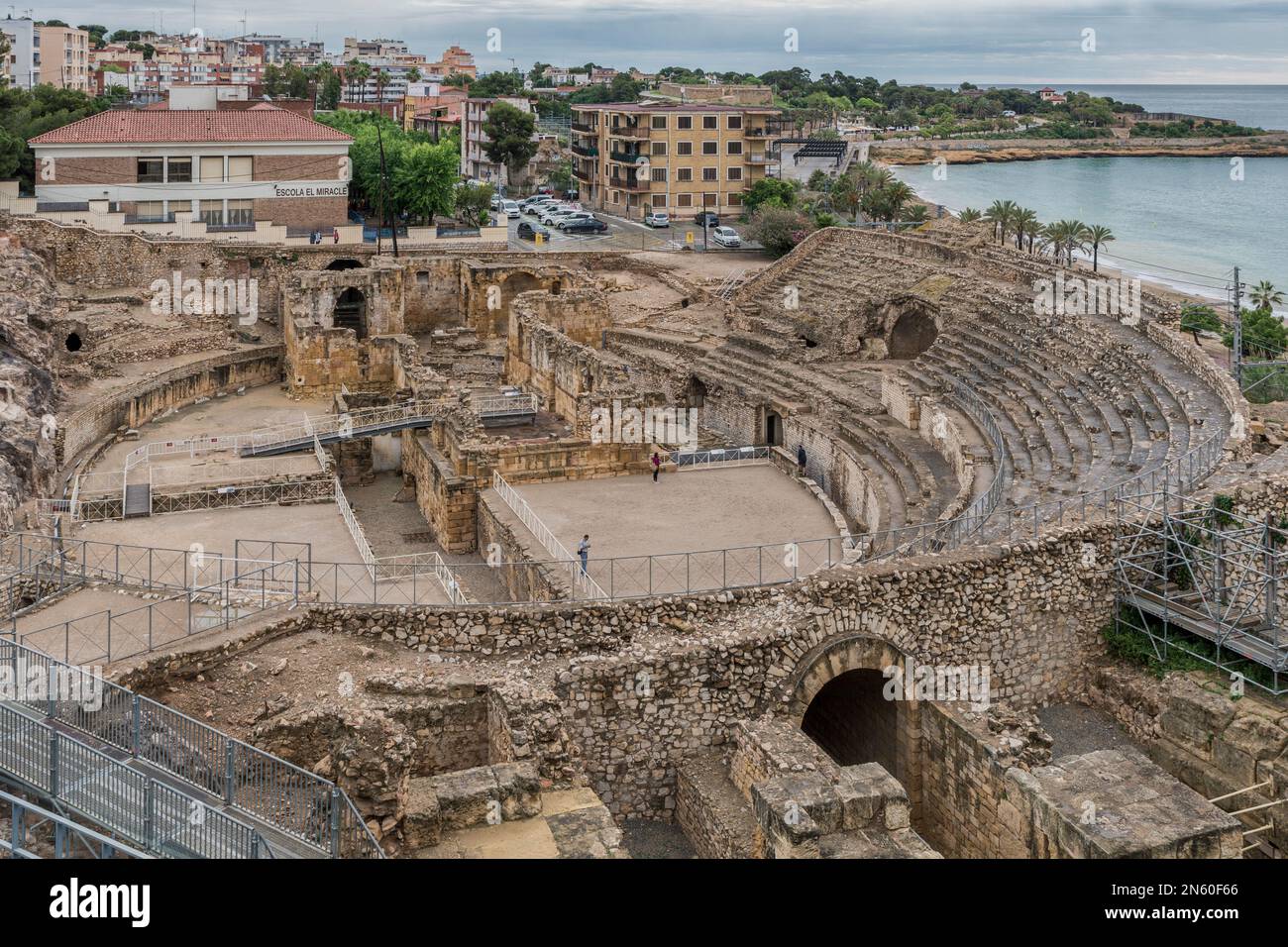 Tarraco amphitheater, Roman building very close to the sea, behind the ...