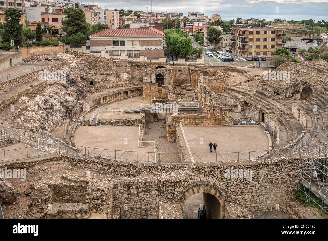 Tarraco amphitheater, Roman building very close to the sea, behind the ...