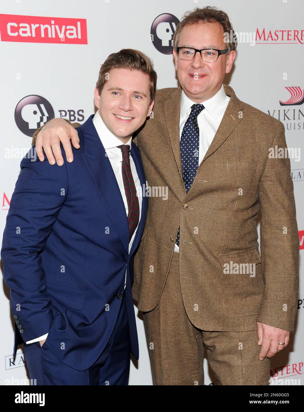 Actors Allen Leech, left, and Hugh Bonneville attend the "Downton Abbey ...