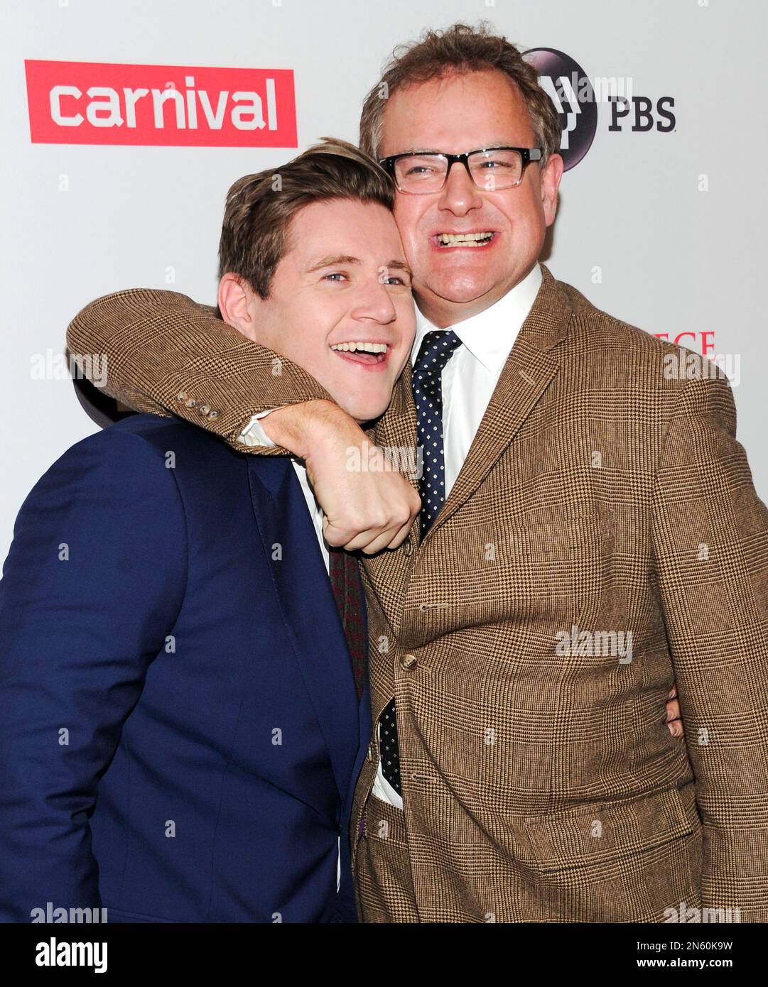 Actors Allen Leech, left, and Hugh Bonneville attend the "Downton Abbey ...
