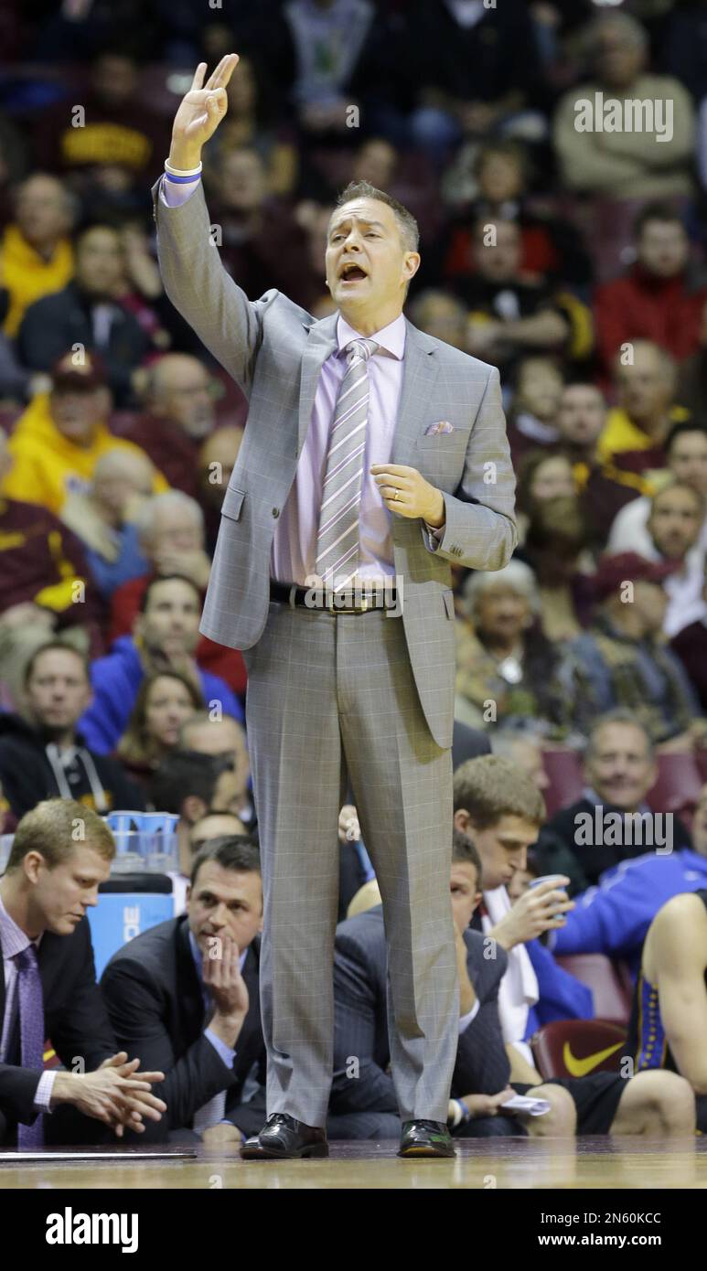 South Dakota State head coach Scott Nagy calls out to his players ...