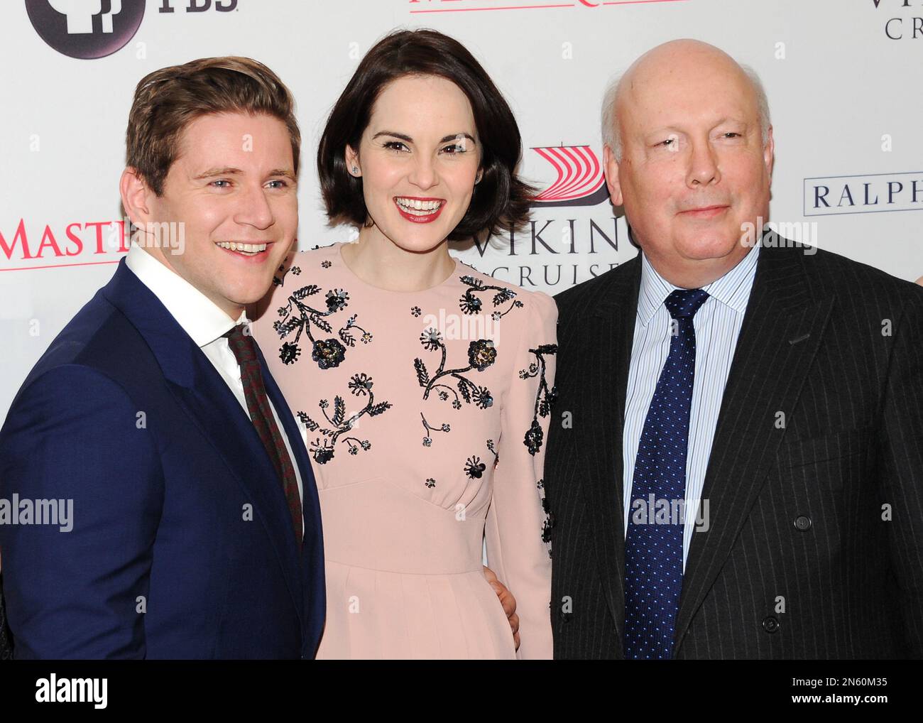 Actors Allen Leech, left, Michelle Dockery and Julian Fellowes attend ...