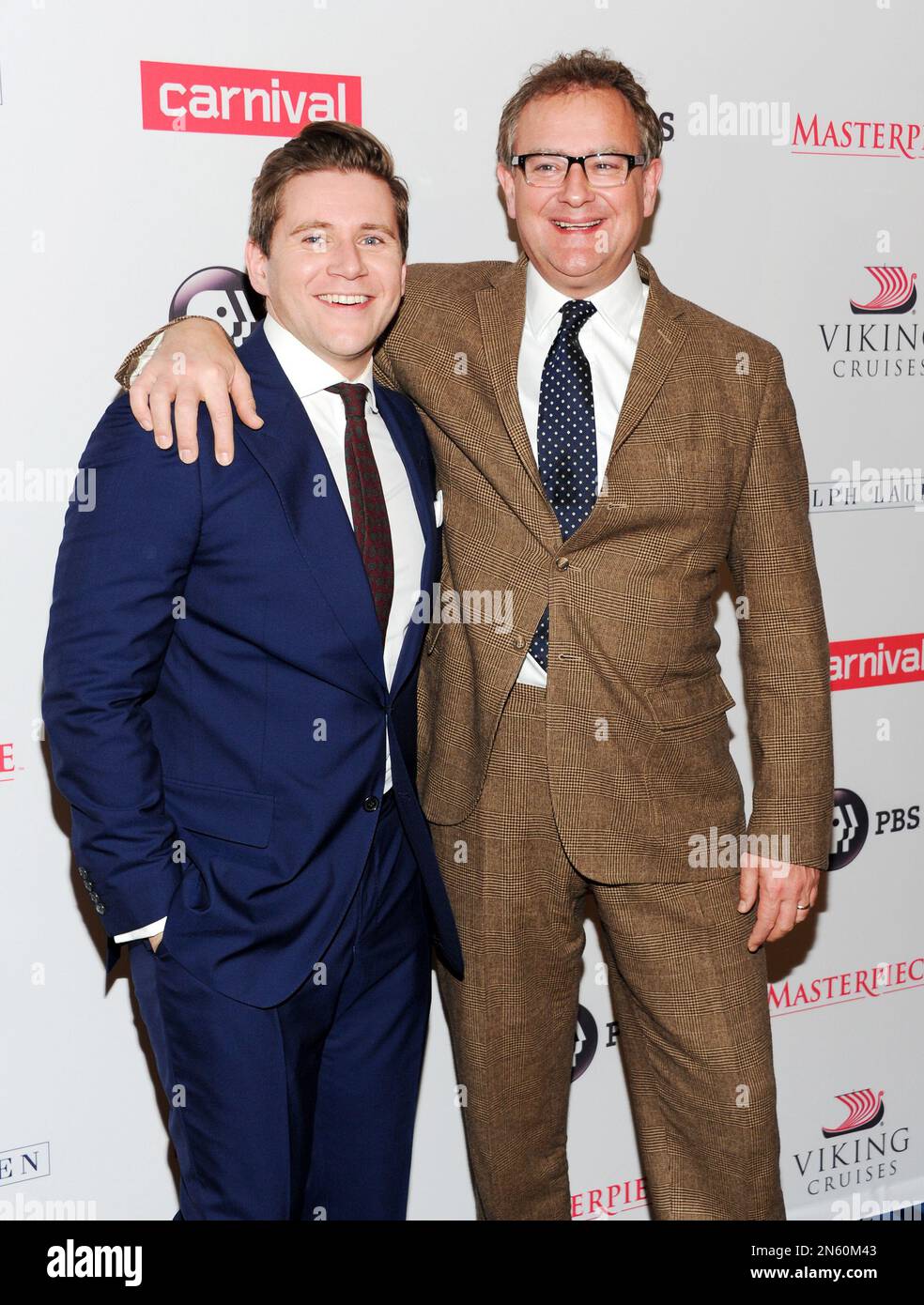 Actors Allen Leech, left, and Hugh Bonneville attend the "Downton Abbey ...