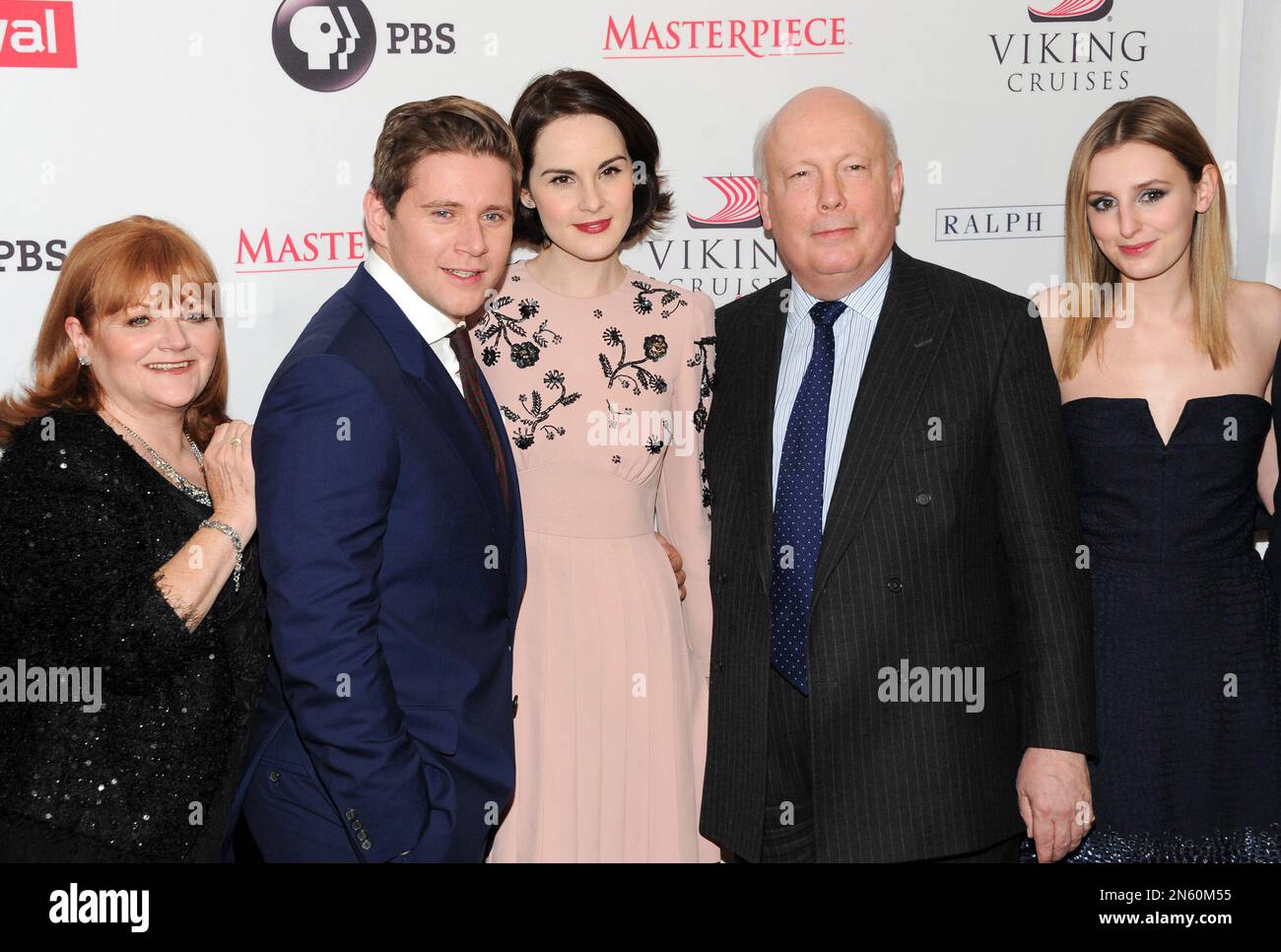 Cast members, from left, Lesley Nicol, Allen Leech, Michelle Dockery ...