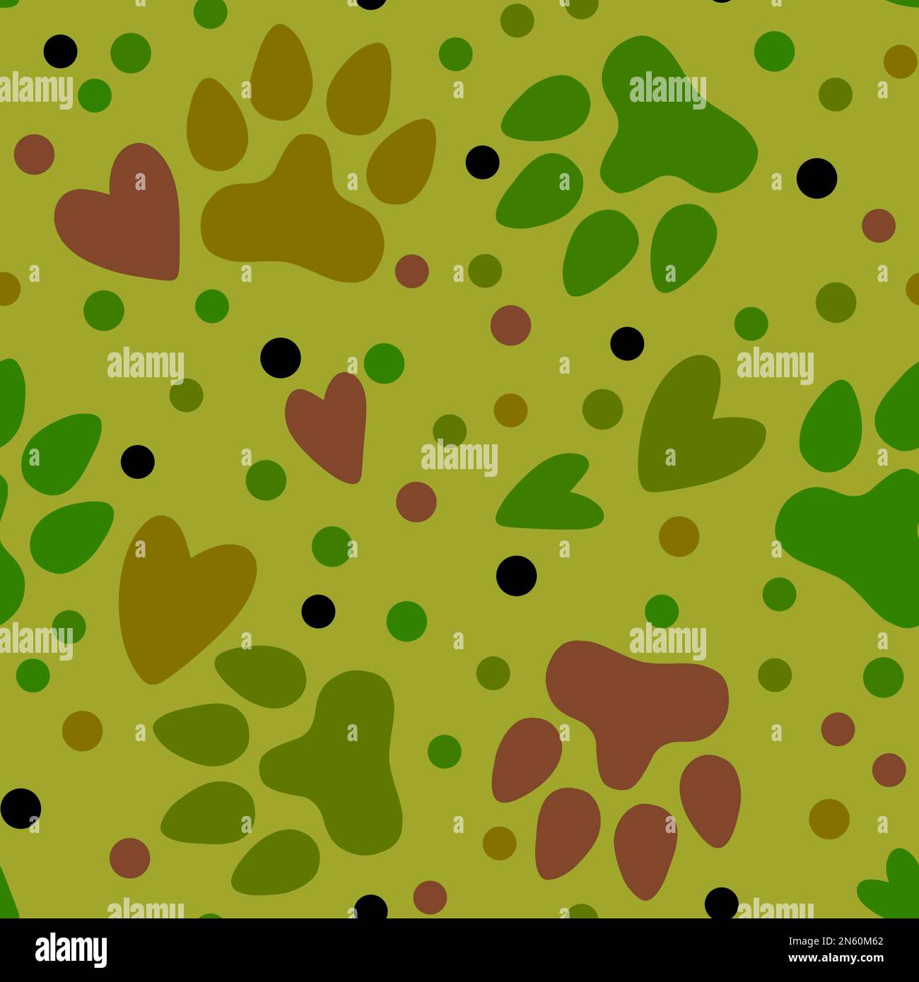 Cartoon animals seamless footprints dig and cat and polka dots and ...
