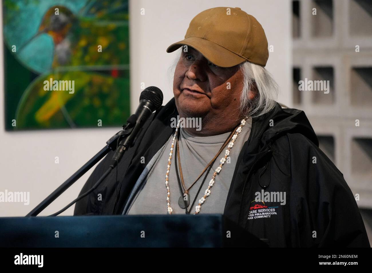 Meldon Fulwilder speaks during a news conference by Native American ...