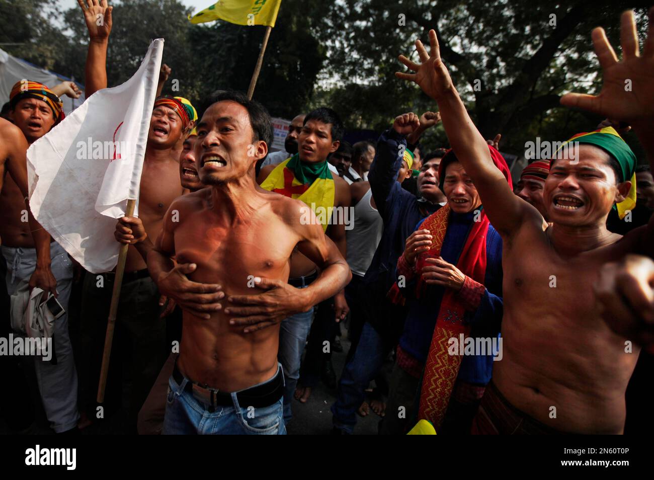 A man beats his chest as Indigenous people from northeastern Indian ...