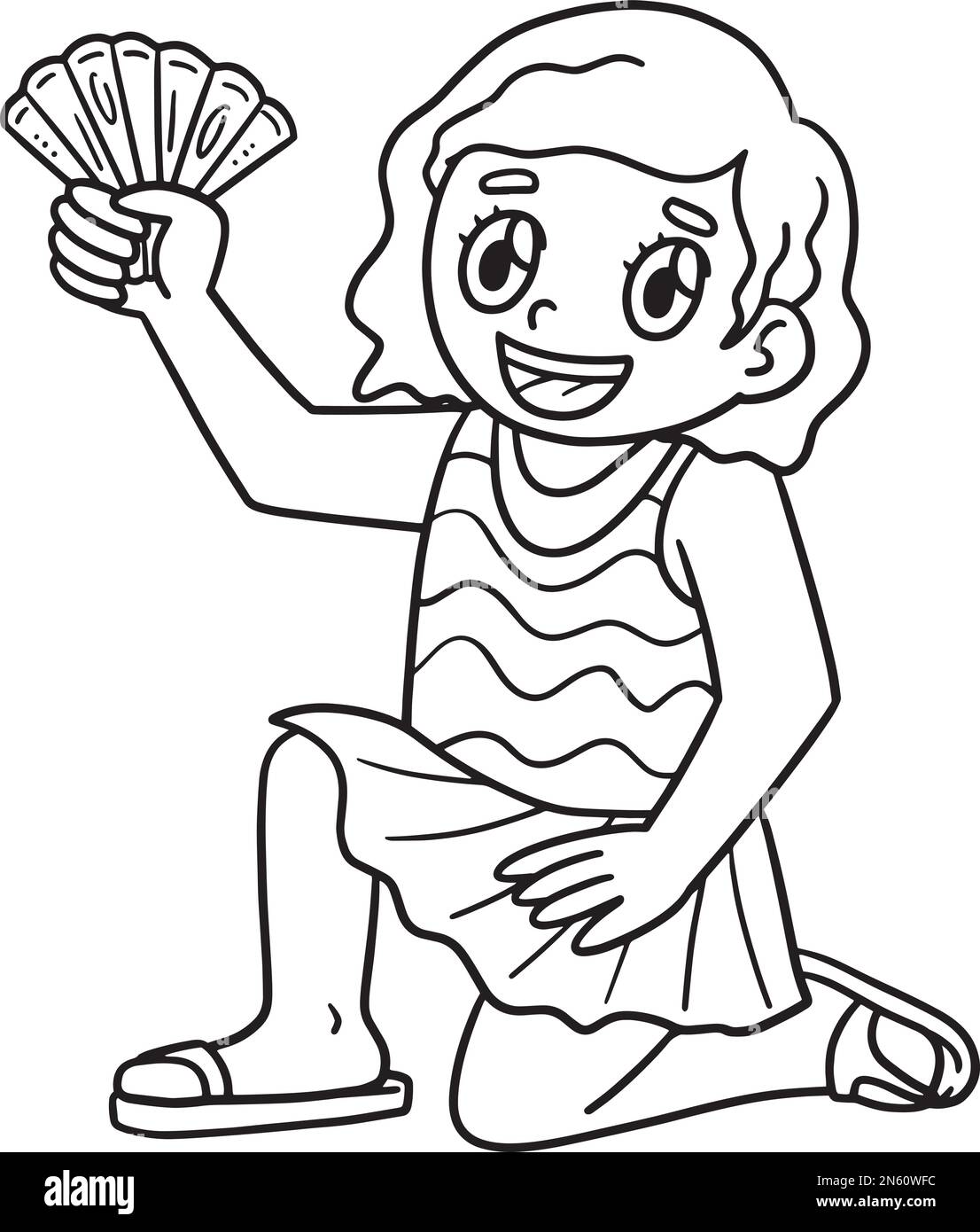 Child Collecting Sea Shells Isolated Coloring Page Stock Vector Image ...