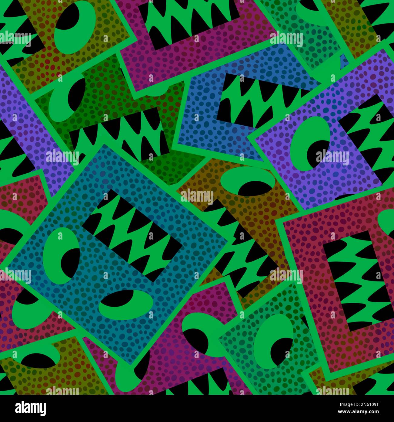 Cartoon geometric aliens seamless monster square pattern for wrapping ...