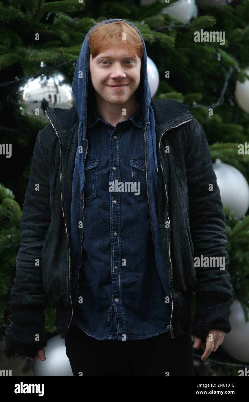 British actor Rupert Grint, arrives by the Christmas Tree in Downing ...