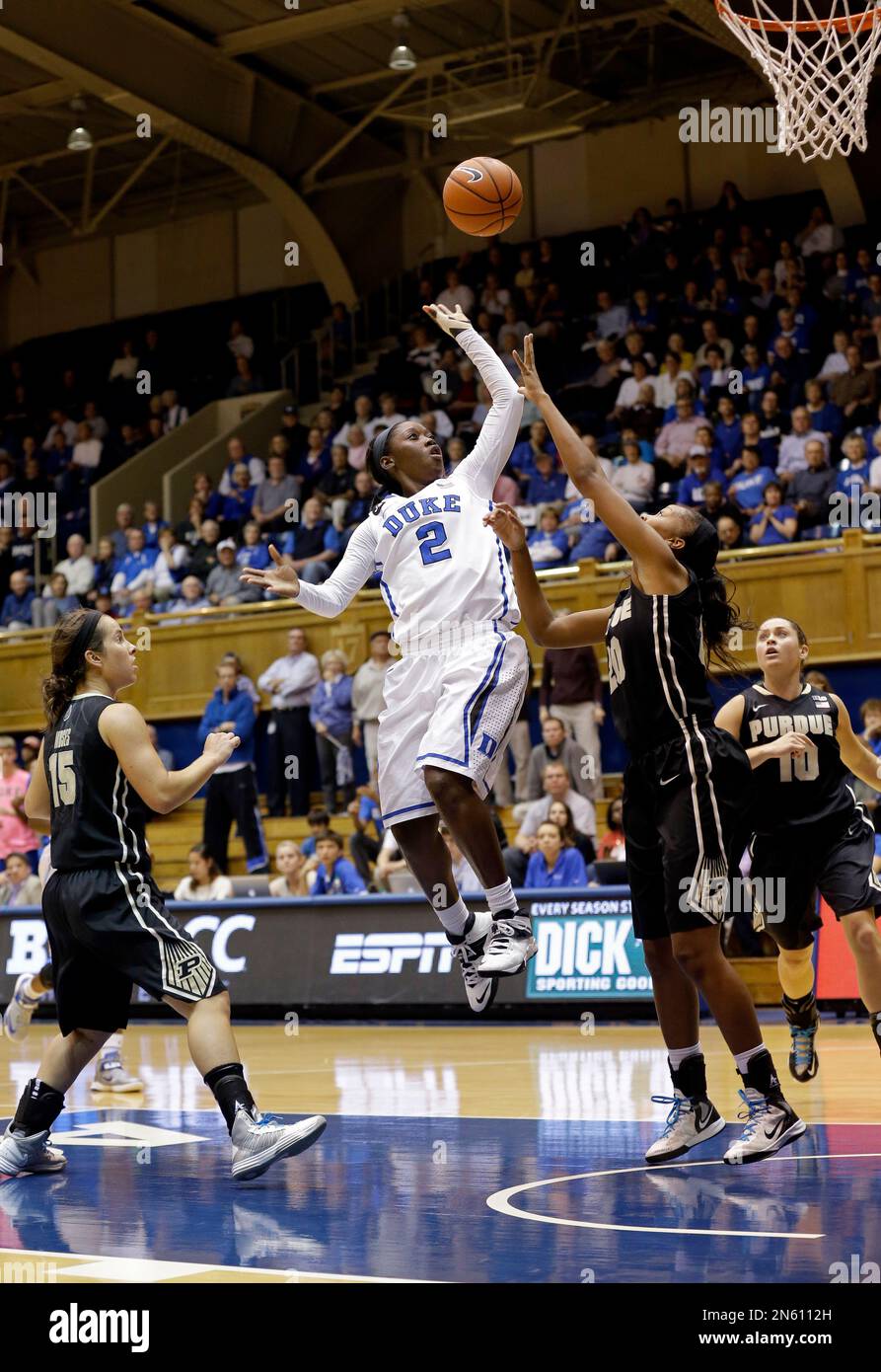Duke's Alexis Jones (2) drives to the basket against Purdue's Courtney ...