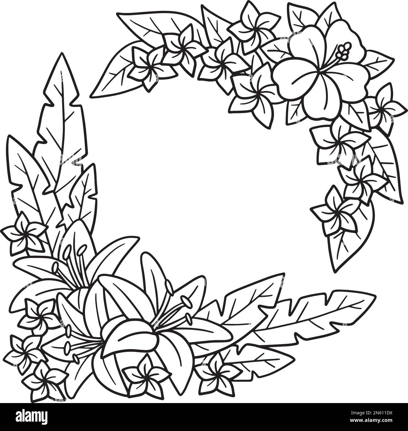 Flower Wreath Isolated Coloring Page for Kids Stock Vector Image & Art ...
