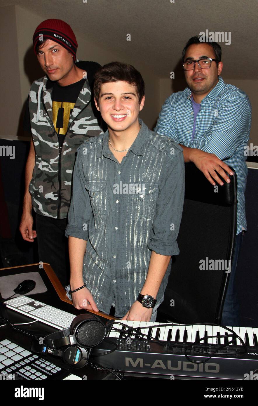 (L-R) Producer Rich Fayden, singer and musician Tyler Layne and mixing ...