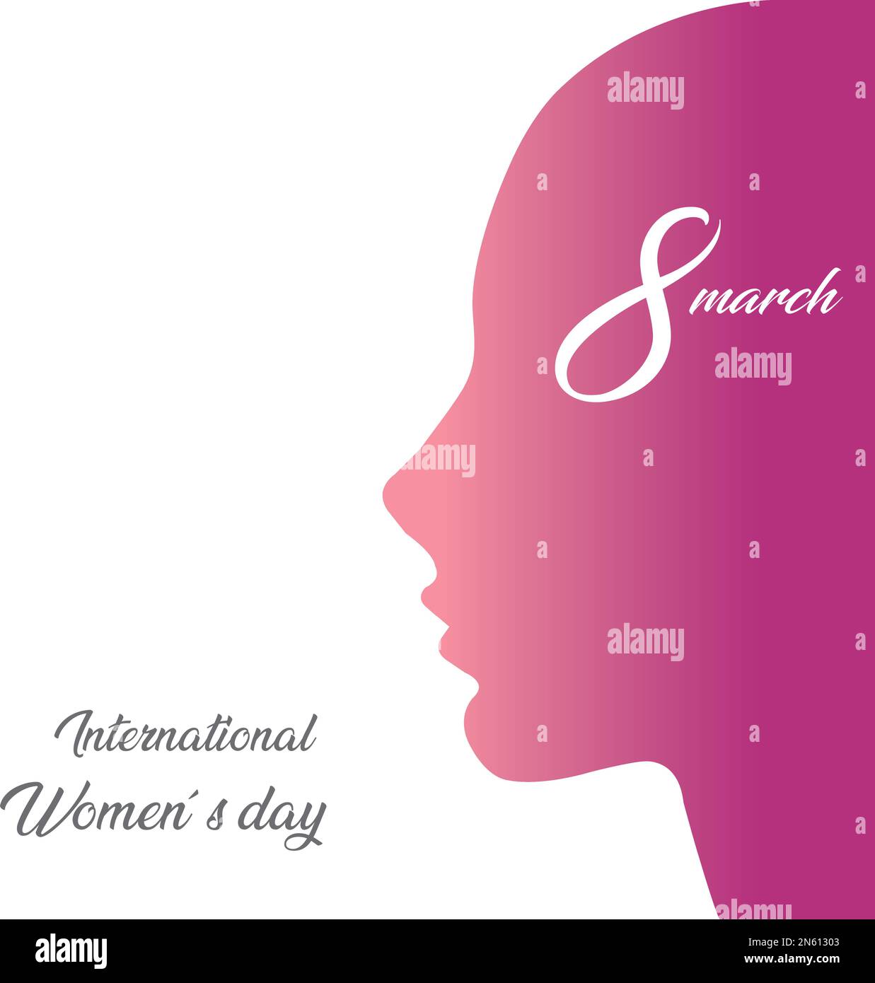 International women day card with a woman head profile on a white ...