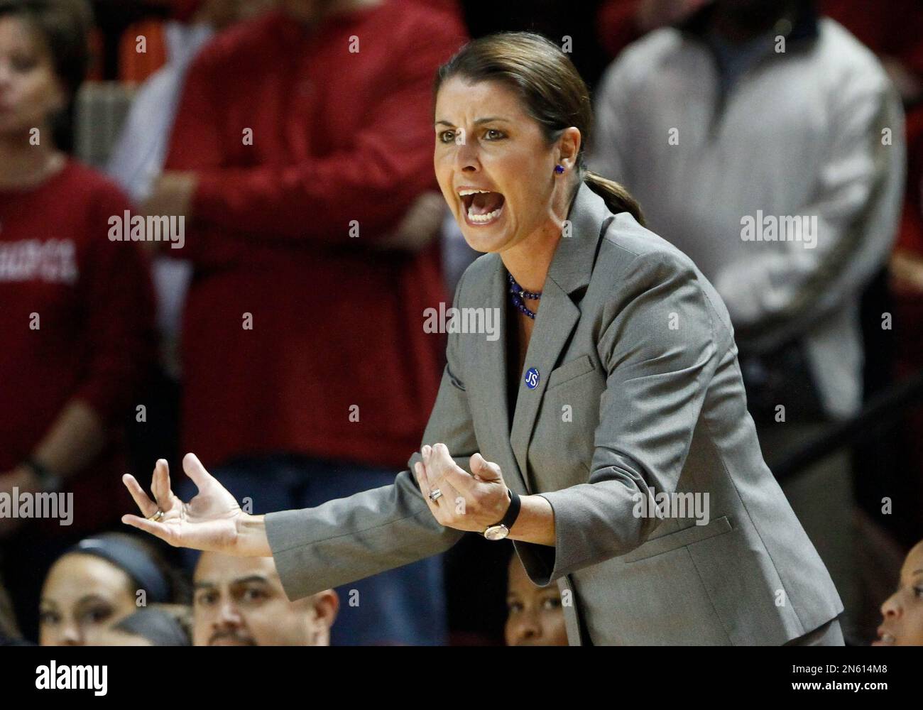 Duke head coach Joanne P. McCallie yells to her team as they play ...