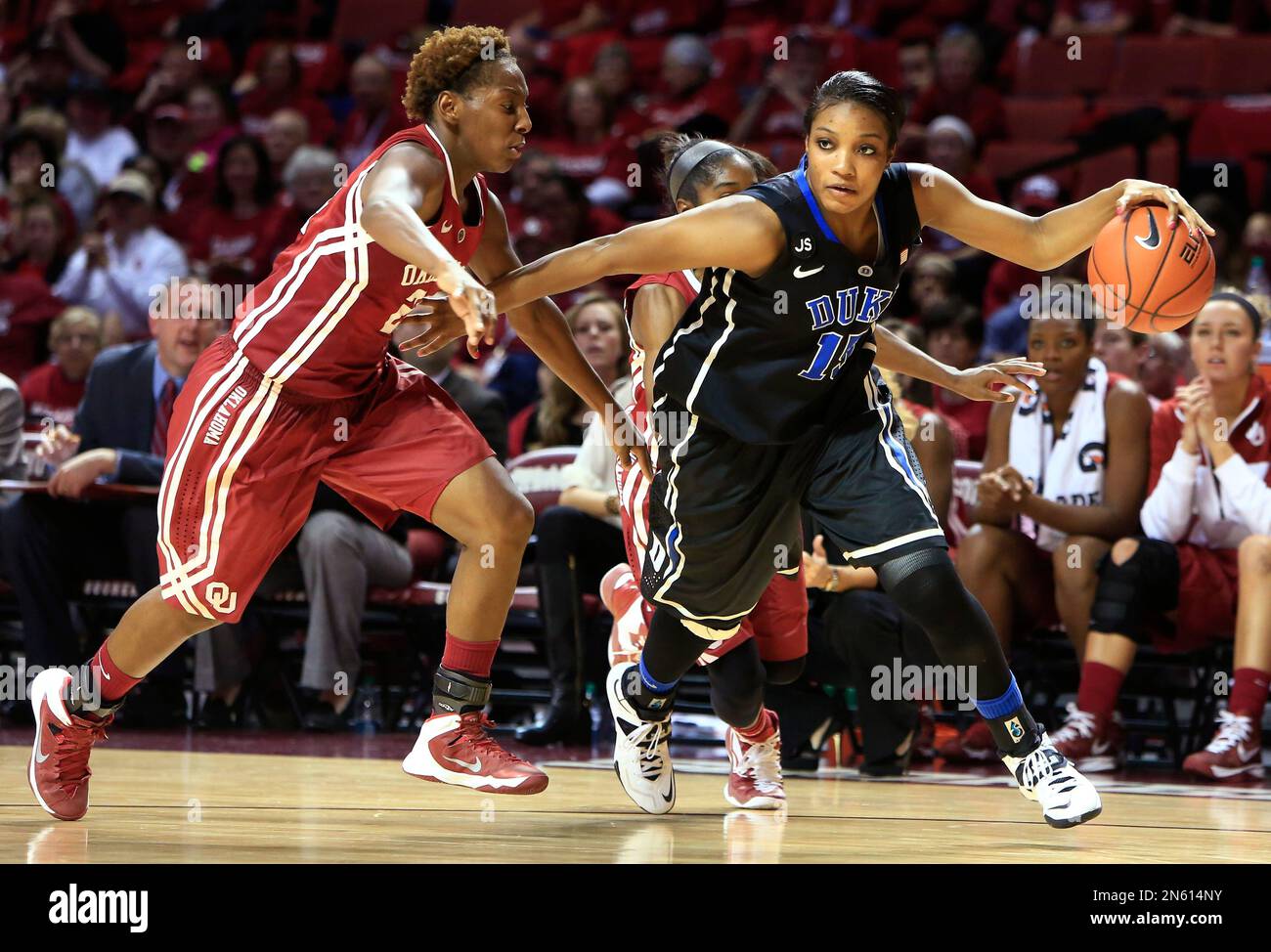 Duke guard/forward Richa Jackson, right, drives around Oklahoma guar dT ...