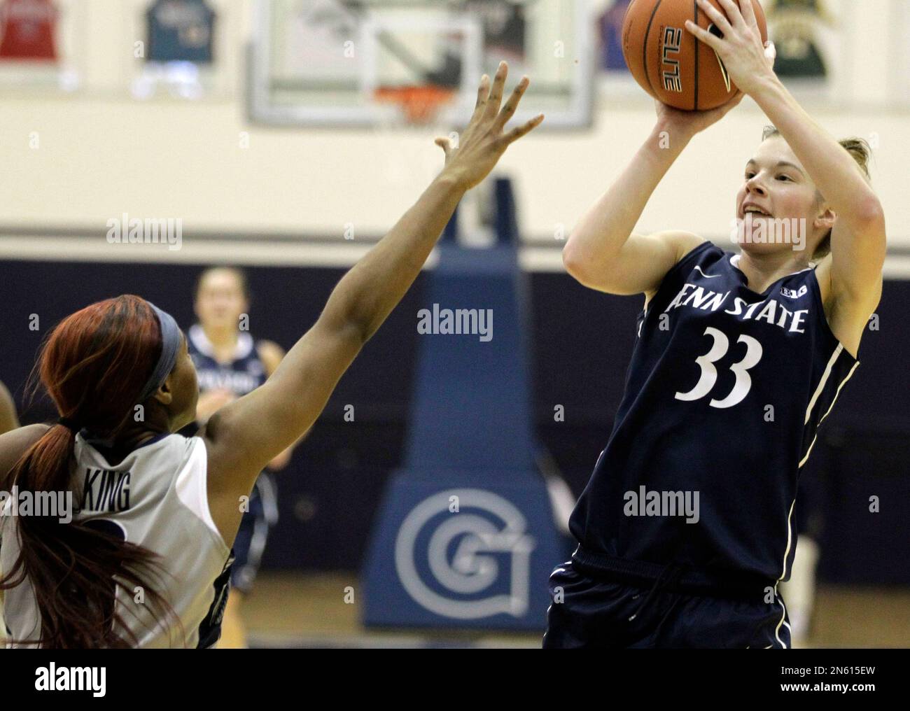 Penn State’s Maggie Lucas (33) shoots the ball over Georgetown’s ...