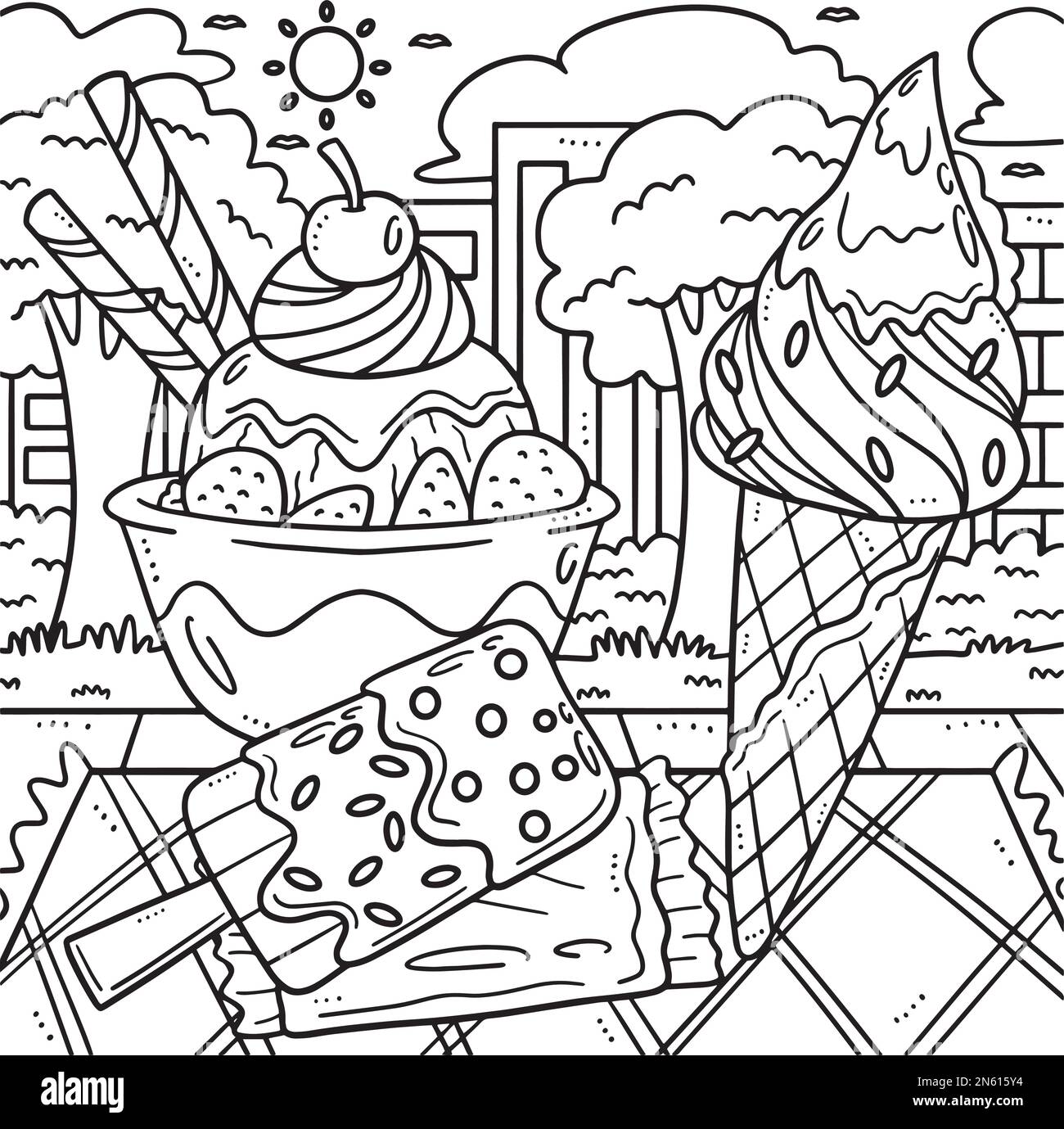 Summer Ice Cream Coloring Page for Kids Stock Vector Image & Art - Alamy