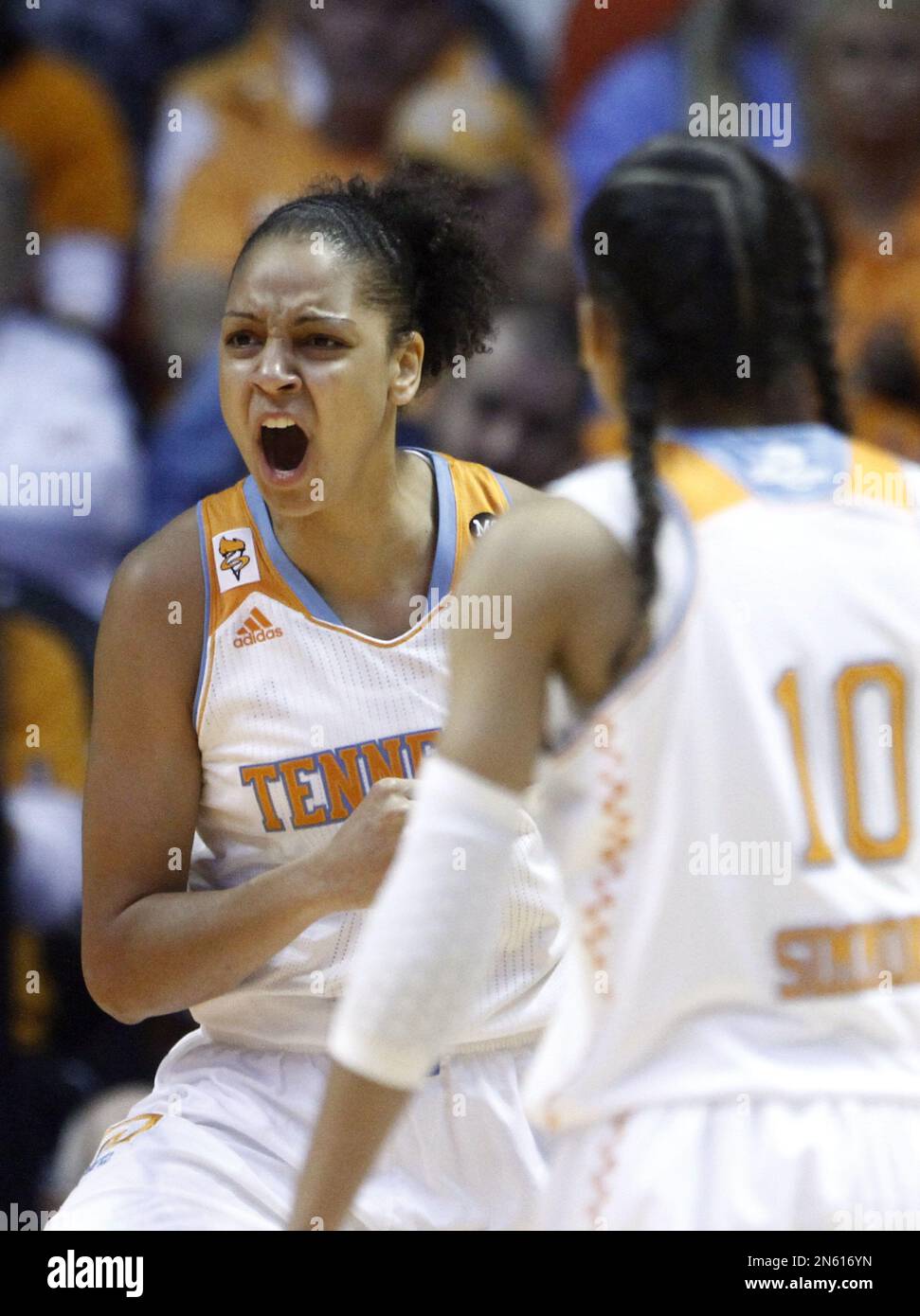Tennessee forward Cierra Burdick (11) reacts to being fouled in the ...
