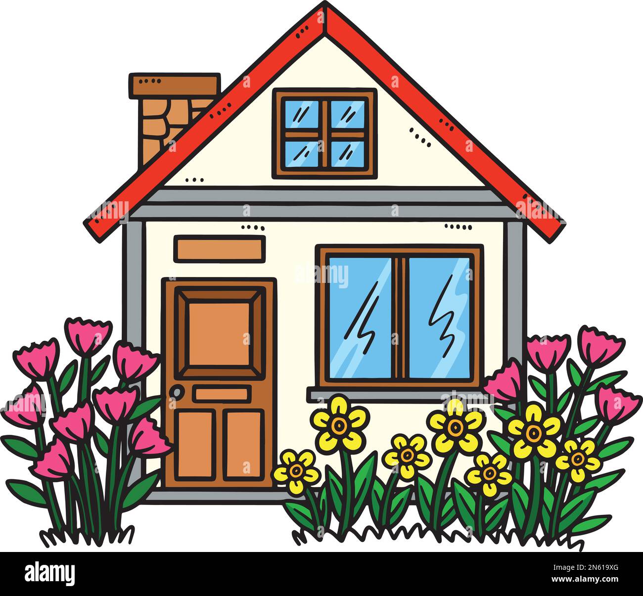 Spring House With Garden Cartoon Clipart Stock Vector Image & Art - Alamy