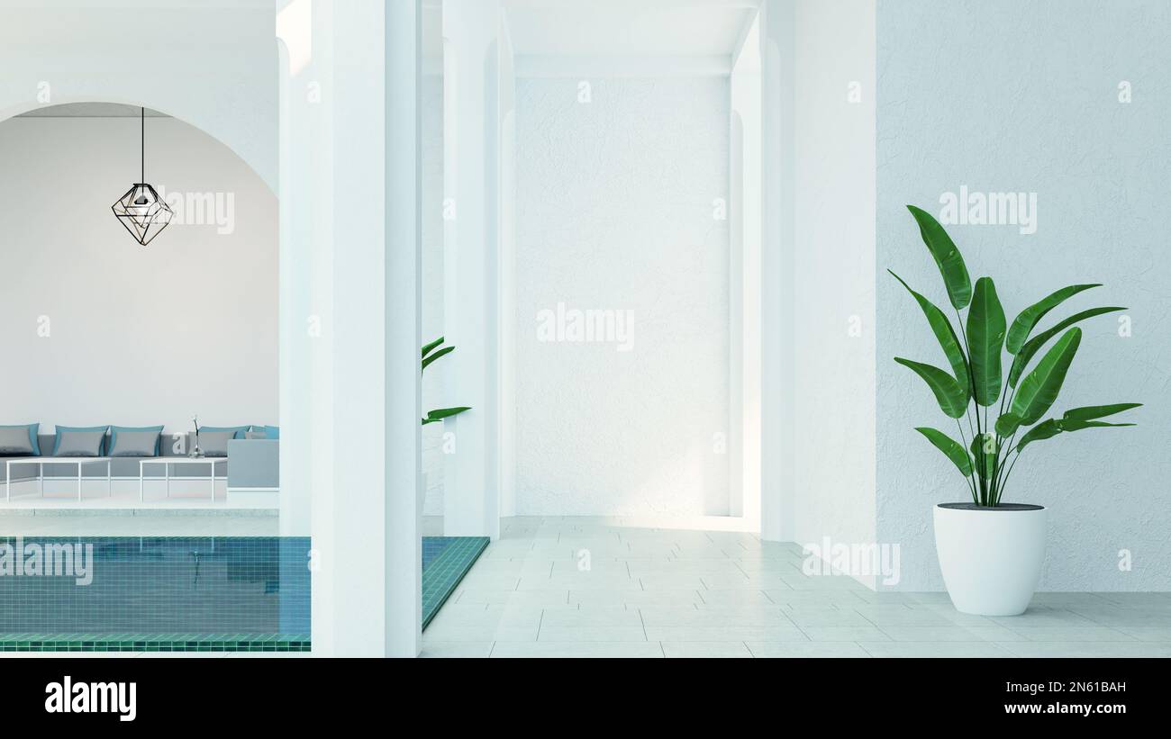 Modern luxury riad living room garden and swimming pool in courtyard ...