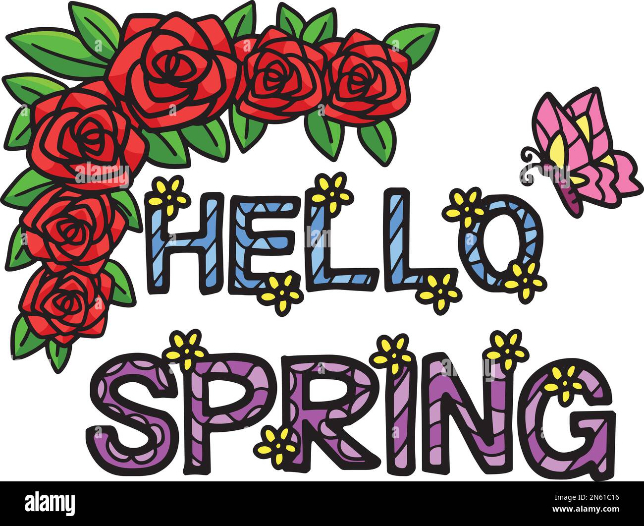 Hello Spring Cartoon Colored Clipart Illustration Stock Vector Image ...
