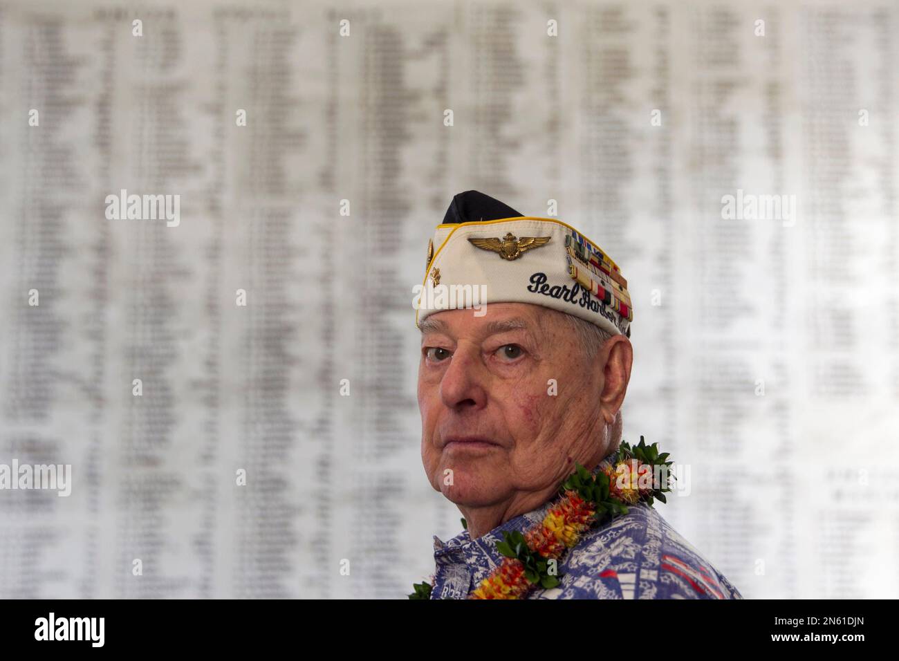 Pearl Harbor survivor Lou Contor stands in the memorial room aboard the ...