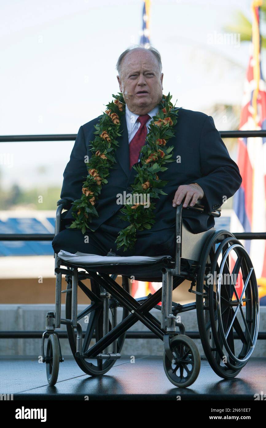 Former U.S. Senator Max Cleland speaks at the ceremony commemorating ...