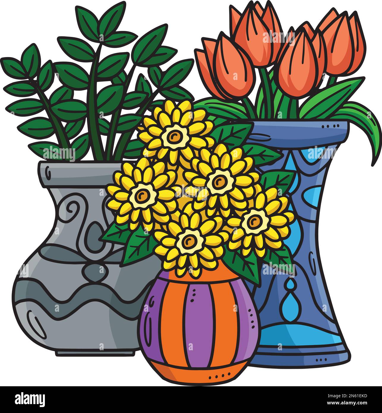 Spring Potted Plants Cartoon Colored Clipart Stock Vector Image & Art ...