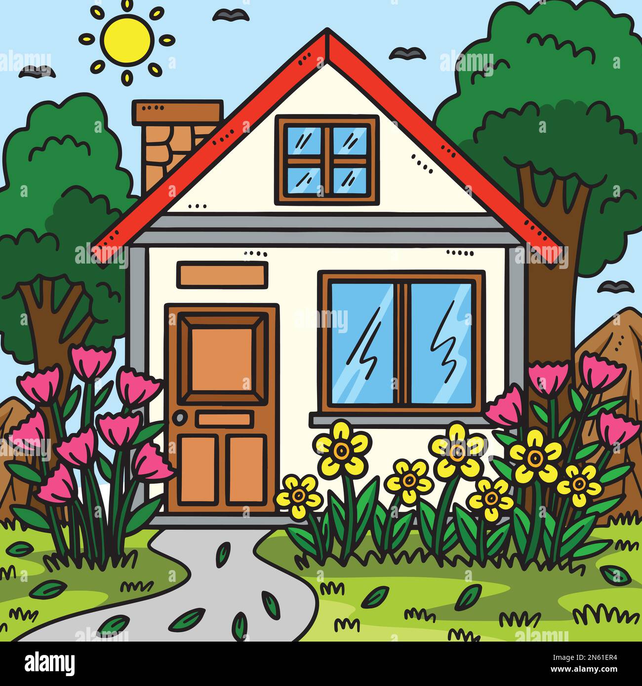 Spring House With Garden Colored Illustration Stock Vector Image & Art ...