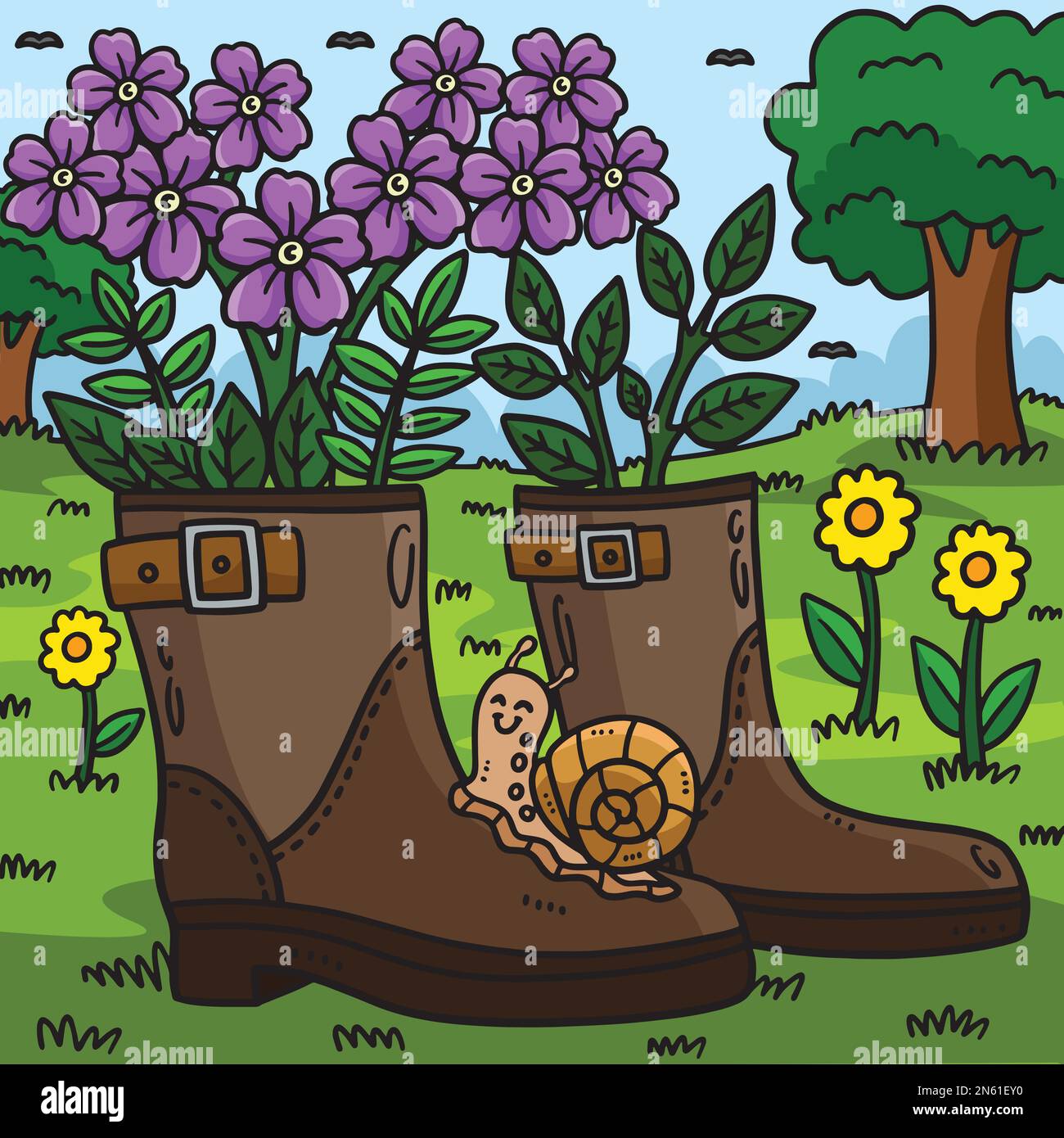 Spring Boot Planter Colored Cartoon Illustration Stock Vector Image ...