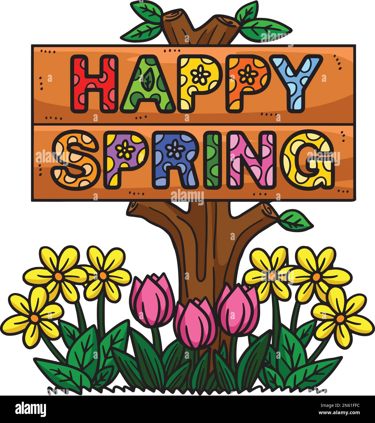 Happy Spring Banner Cartoon Colored Clipart Stock Vector Image & Art ...