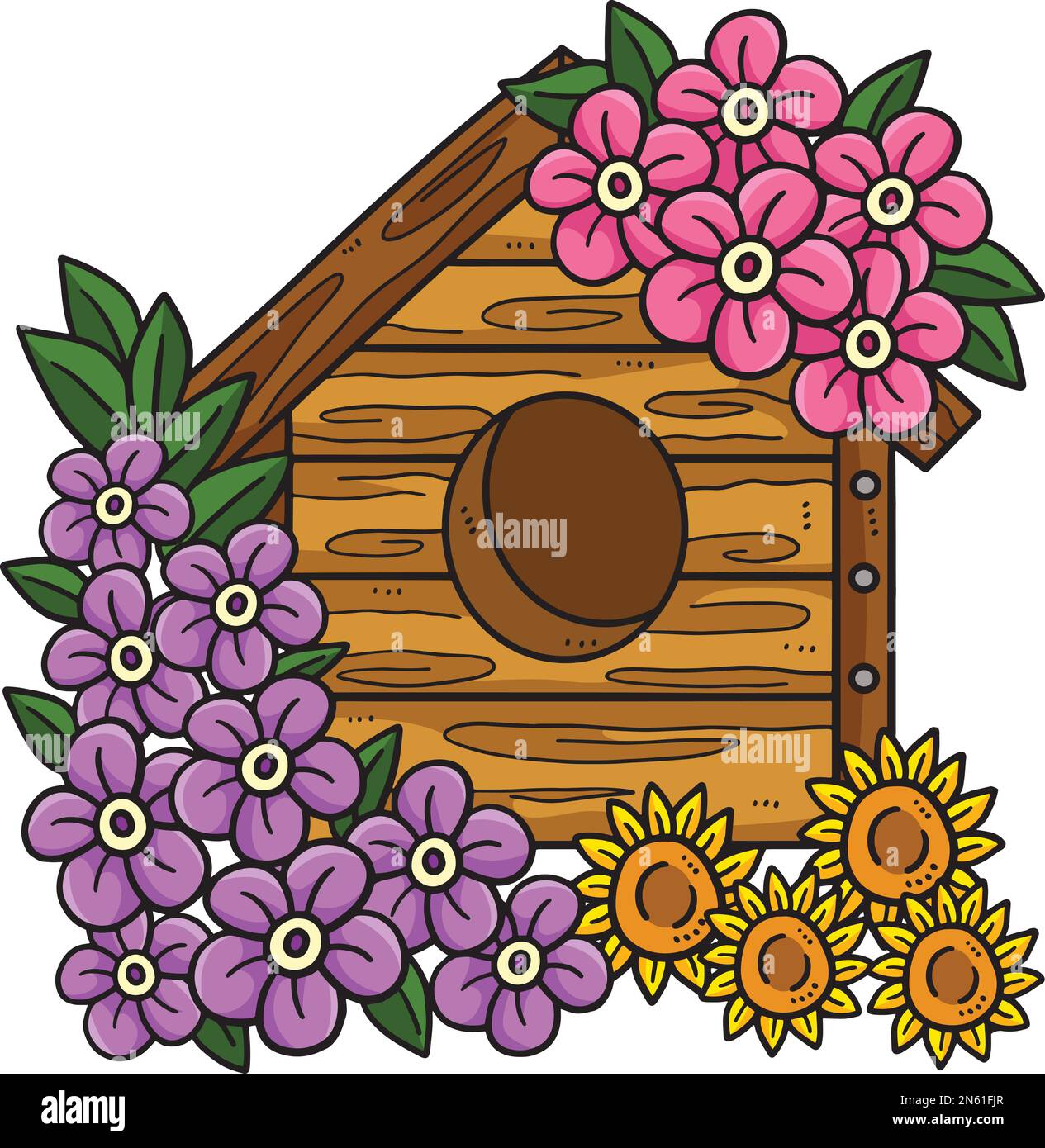 Spring Bird House With Flowers Cartoon Clipart Stock Vector Image & Art ...