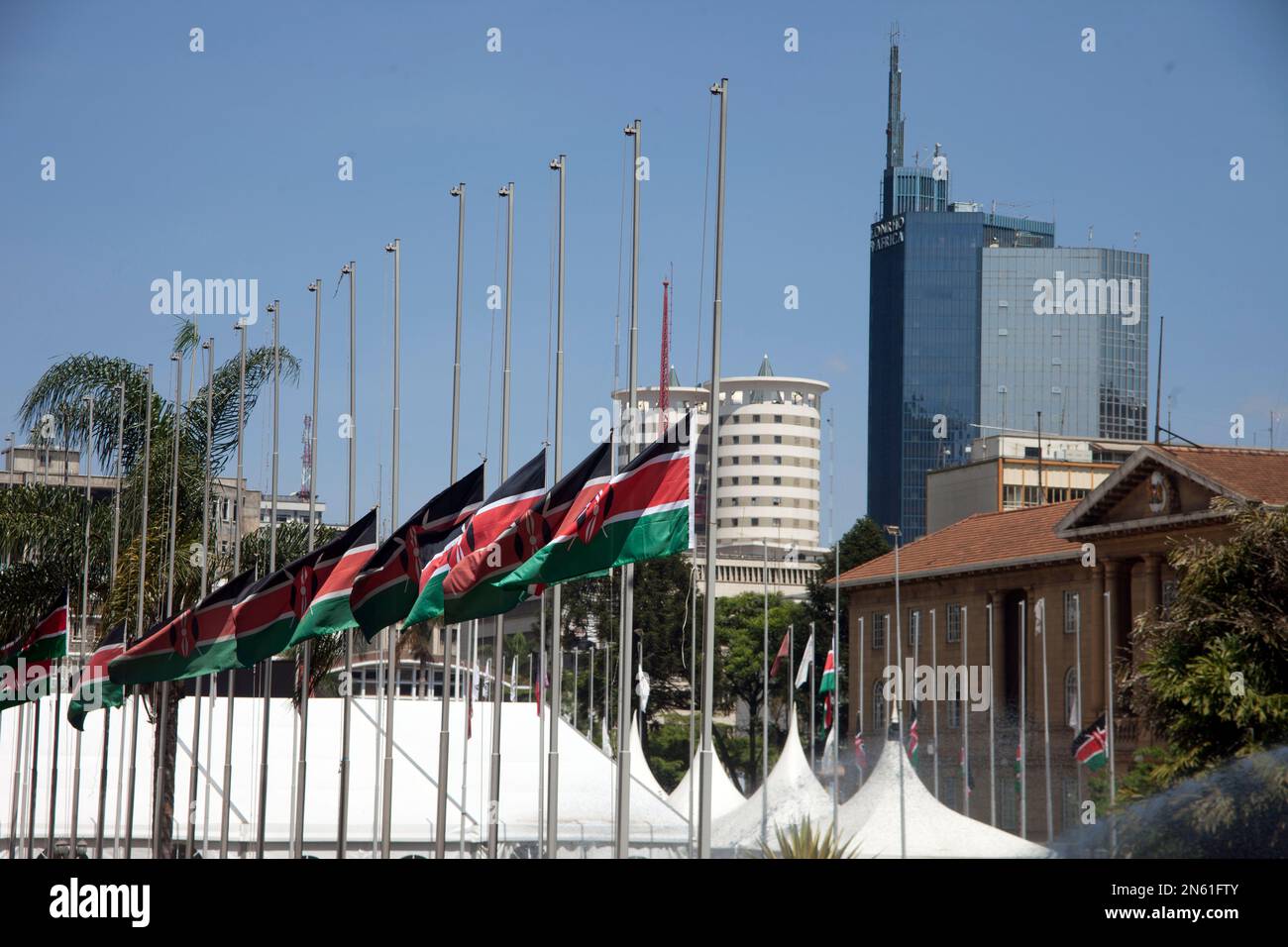 Kenyan flags fly at half staff outside Kenyatta International ...