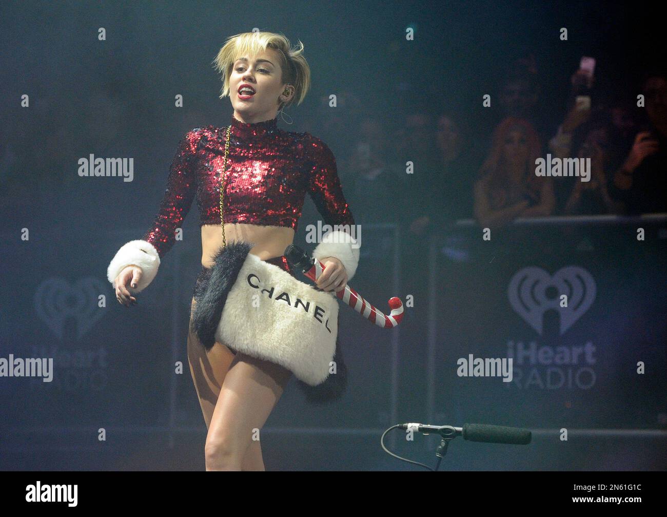Miley Cyrus performs during the KIIS-FM Jingle Ball concert at Staples ...