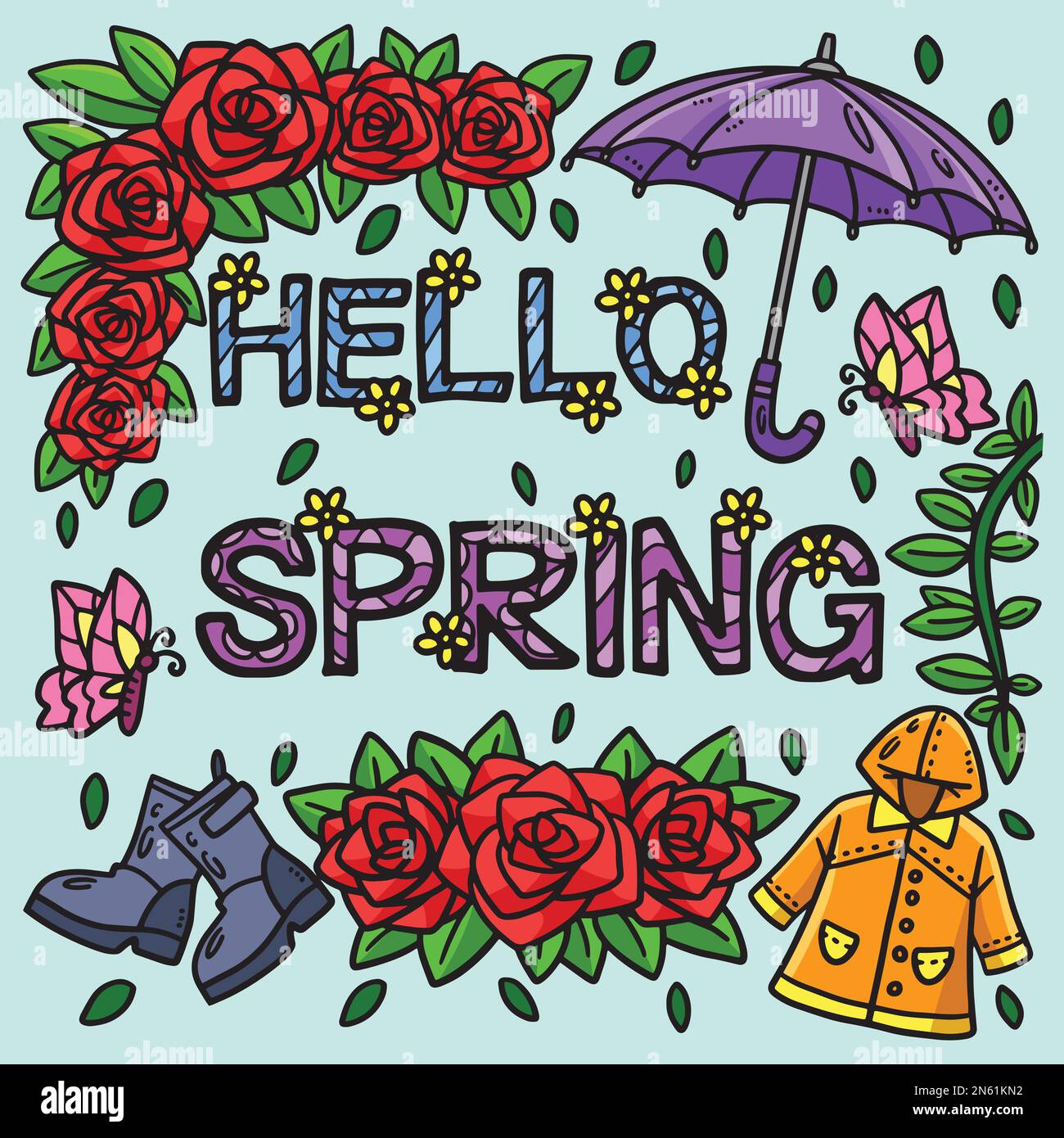 Hello Spring Colored Cartoon Illustration Stock Vector Image & Art - Alamy
